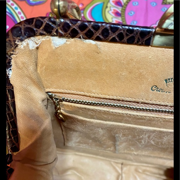 Crown Vintage | Bags | Vtg Crown Handbags Brown Genuine Crocodile Brass ...
